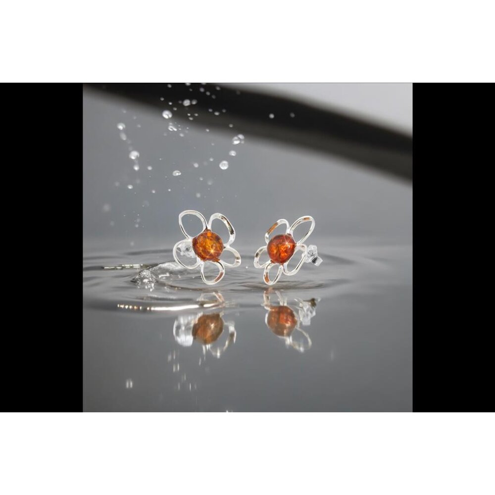 Blume Ohrringe Bernstein Amber Silber 925 (Nr 1961)