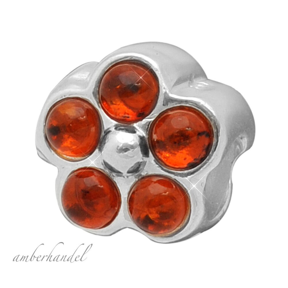 Sammelarmband Silber Amber Bernstein Beads Bead Blume (035)
