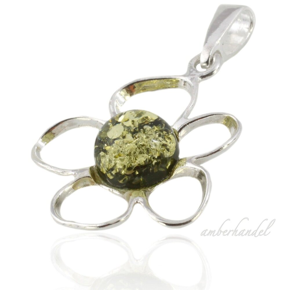 Anhänger Blume Bernstein Amber Silber 925 (A196)