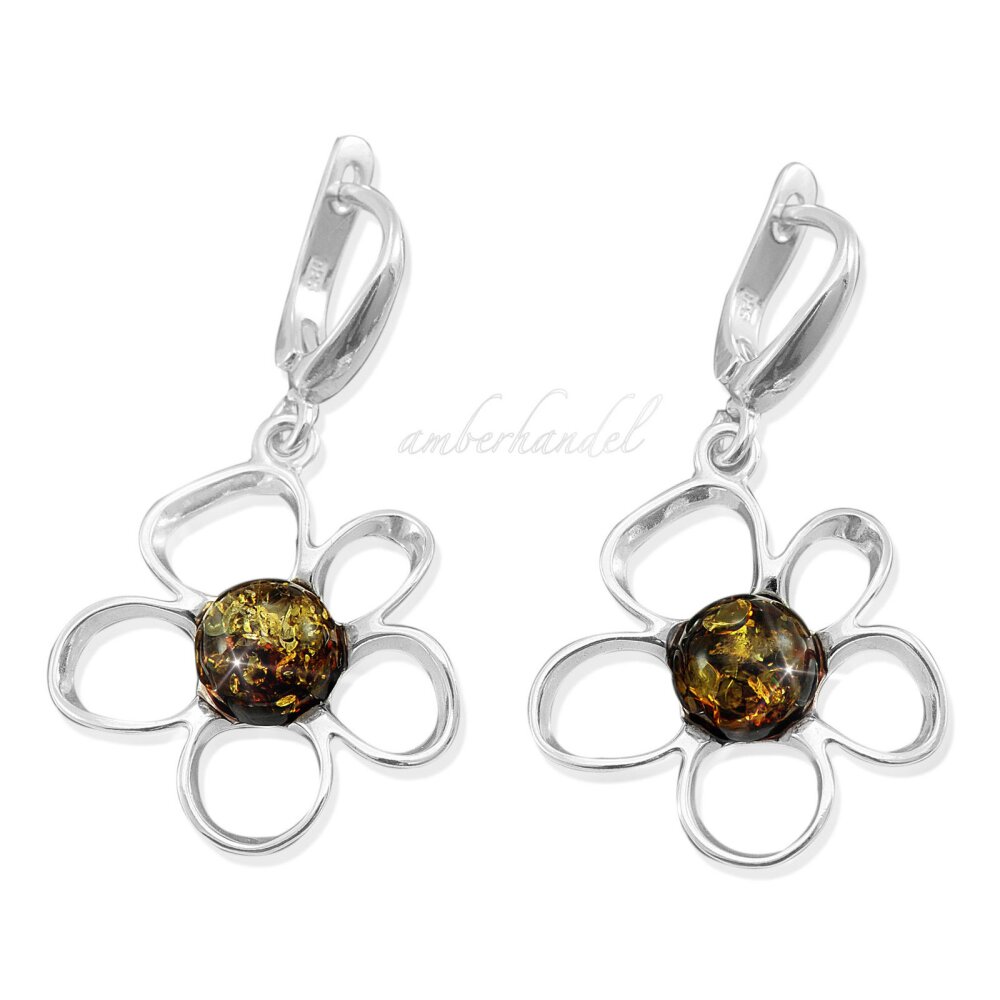 Ohrringe Bernstein Amber Silber 925 Blume (Nr 381)