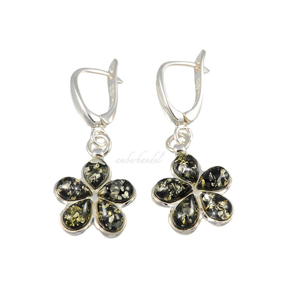 Ohrringe Bernstein Amber Silber 925 Blume (Nr 785)