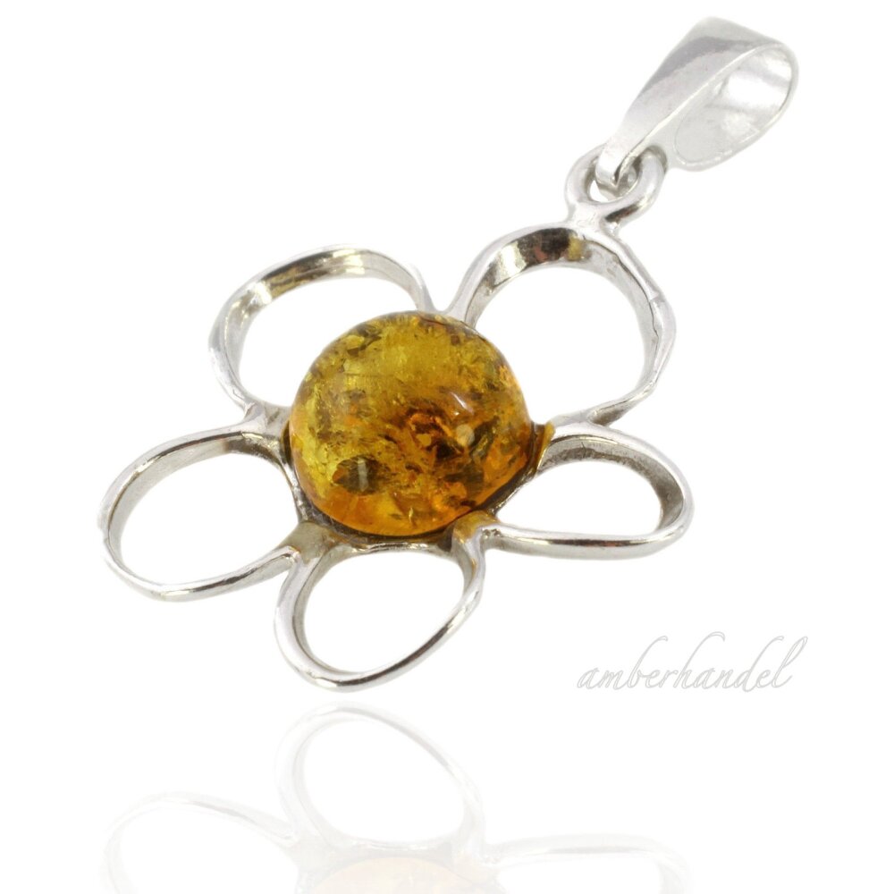 Anhänger Blume Bernstein Amber Silber 925 Grün/Gelb (A269)