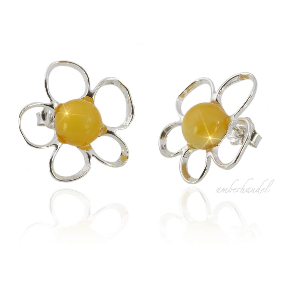 Blume Ohrringe Bernstein Amber Silber 925 (Nr 1959)